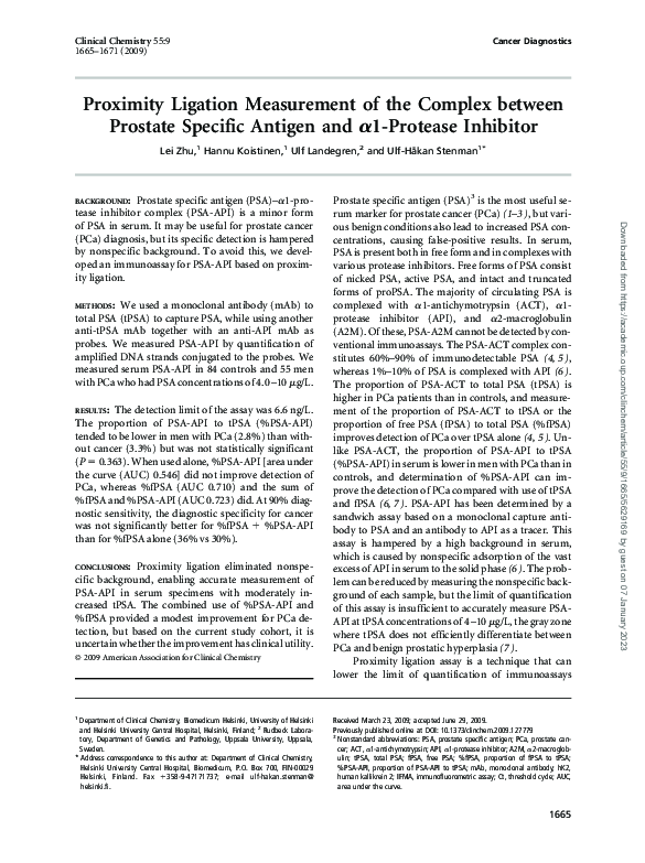 (PDF) Proximity Ligation Measurement of the Complex between Prostate ...
