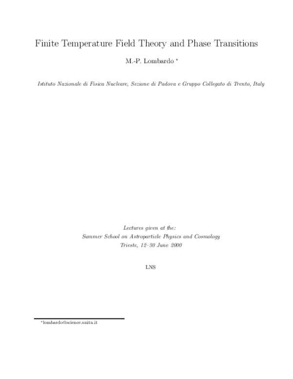 (PDF) Finite temperature field theory