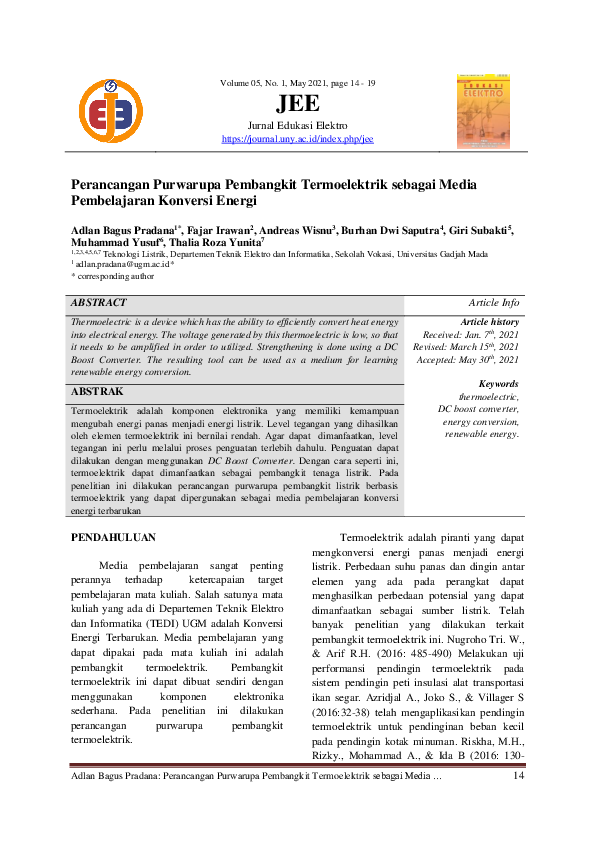 (PDF) Perancangan Purwarupa Pembangkit Termoelektrik Sebagai Media ...