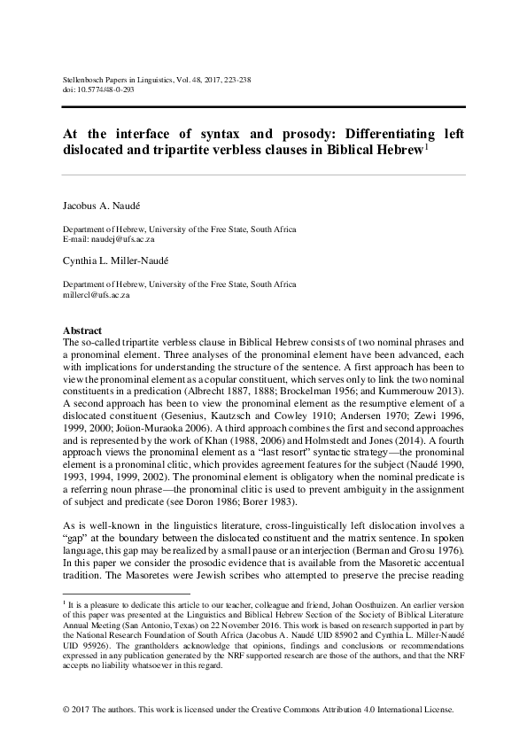 (PDF) At the interface of syntax and prosody: Differentiating left ...