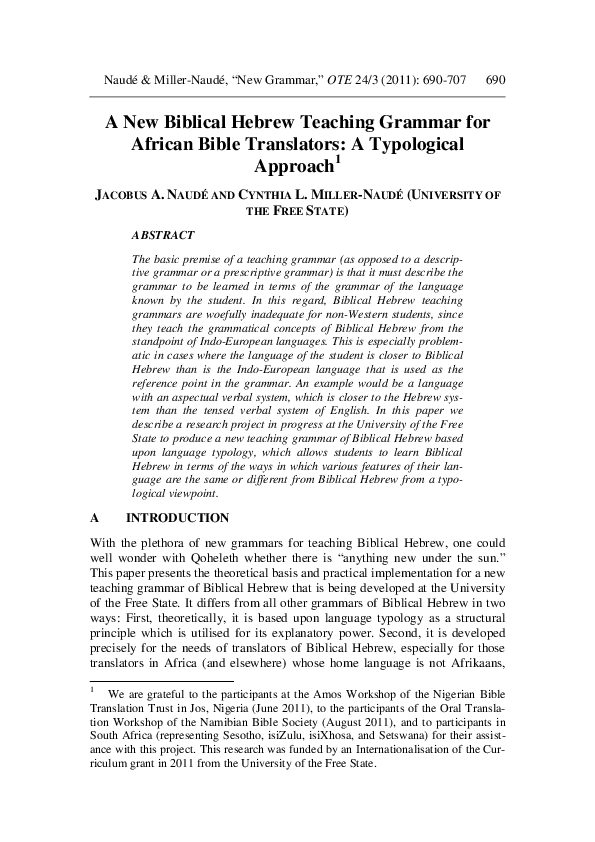 (PDF) A new Biblical Hebrew teaching grammar for African Bible ...