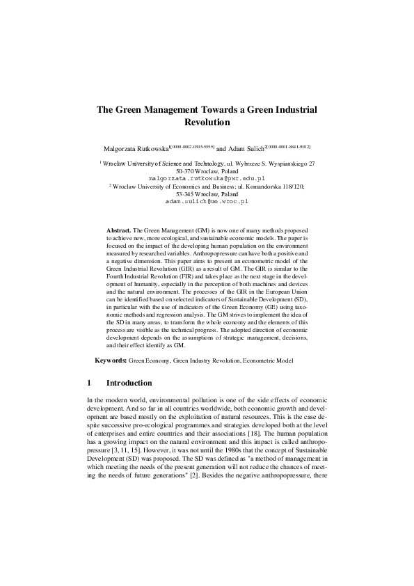 (PDF) The Green Management Towards a Green Industrial Revolution | Adam ...