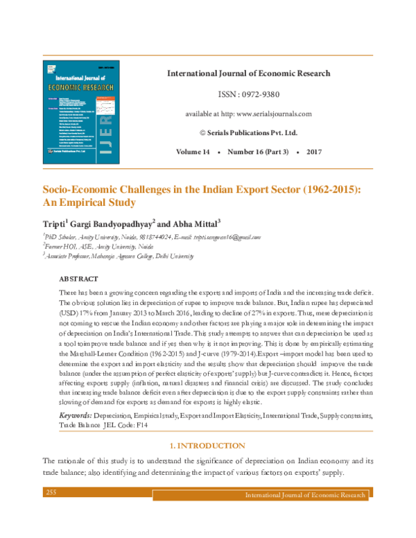 (PDF) Socio-Economic Challenges in the Indian Export Sector (1962-2015 ...