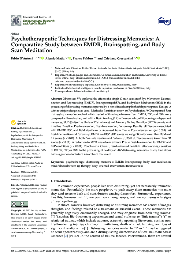 (PDF) Psychotherapeutic Techniques for Distressing Memories: A ...