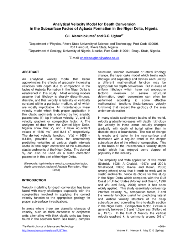 (PDF) Analytical Velocity Model for Depth Conversion in the Subsurface ...