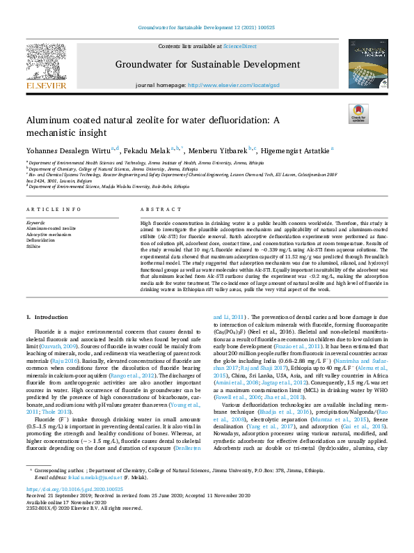 (PDF) Aluminum coated natural zeolite for water defluoridation: A ...