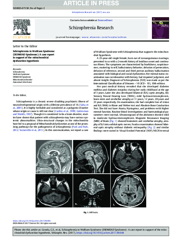 (PDF) Schizophrenia in Wolfram Syndrome (DIDMOAD Syndrome): A case ...