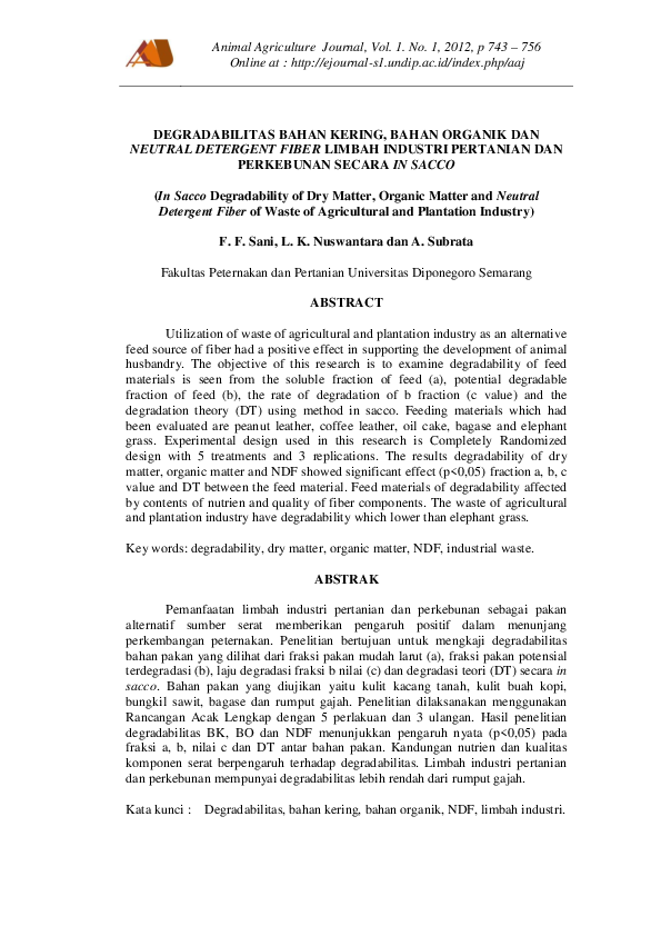 (PDF) Degradabilitas Bahan Kering, Bahan Organik Dan Neutral Detergent ...