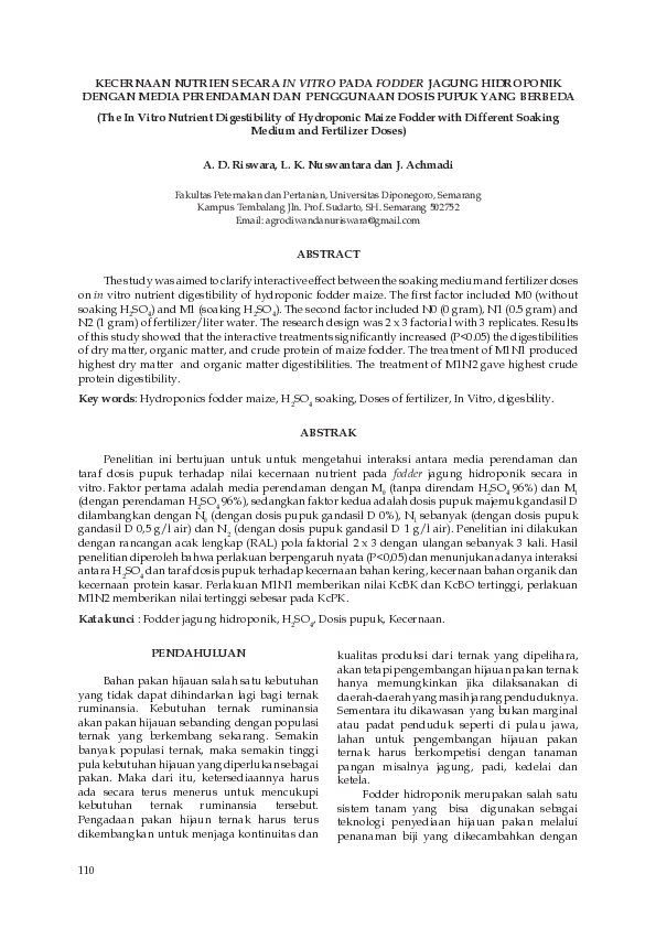 (PDF) Kecernaan Nutrien Secara In Vitro pada Fodder Jagung Hidroponik dengan Media Perendaman ...