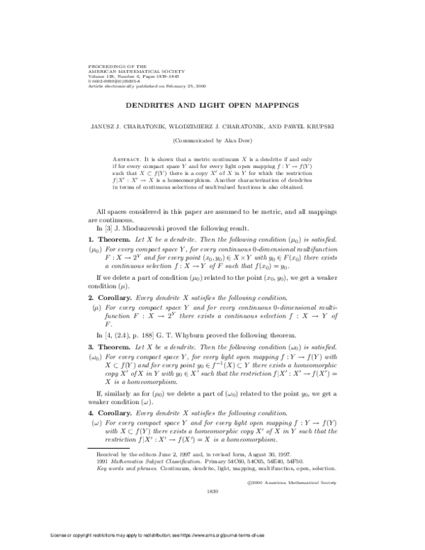 (PDF) Dendrites and light open mappings