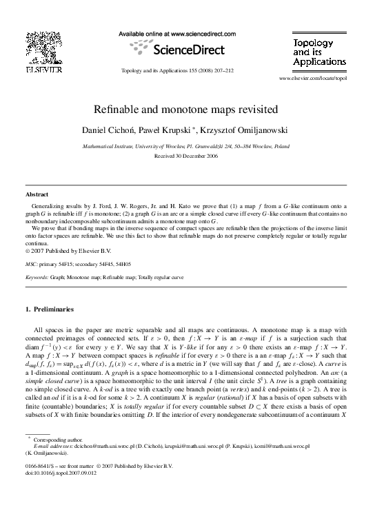 (PDF) Refinable and monotone maps revisited