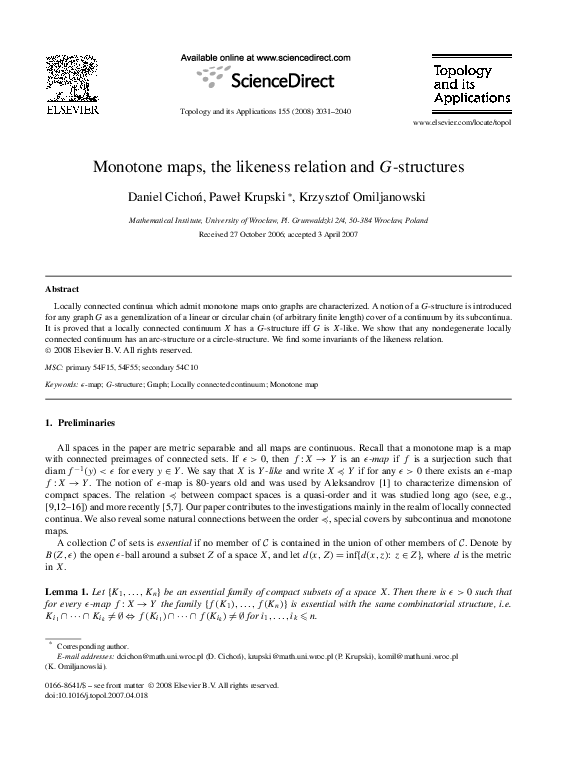 (PDF) Monotone maps, the likeness relation and G-structures