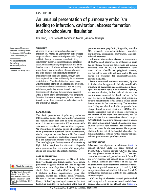 (PDF) An unusual presentation of pulmonary embolism leading to ...