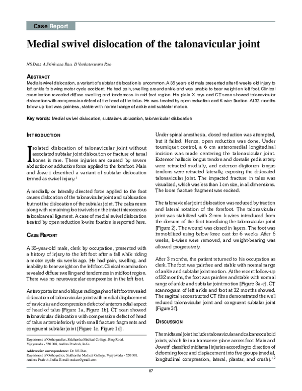 (PDF) Medial swivel dislocation of the talonavicular joint