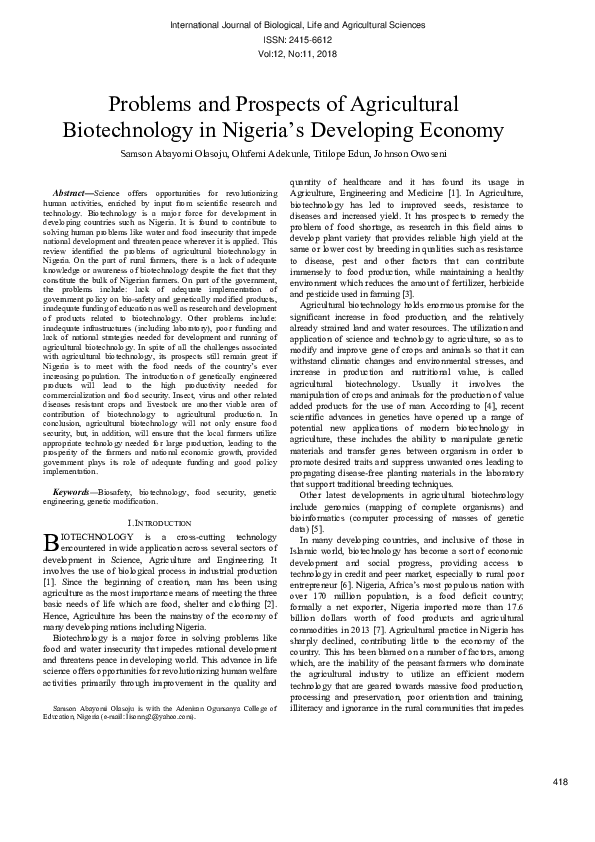 (PDF) Problems and Prospects of Agricultural Biotechnology in Nigeria's ...