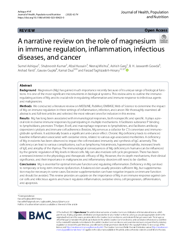 (PDF) A narrative review on the role of magnesium in immune regulation ...