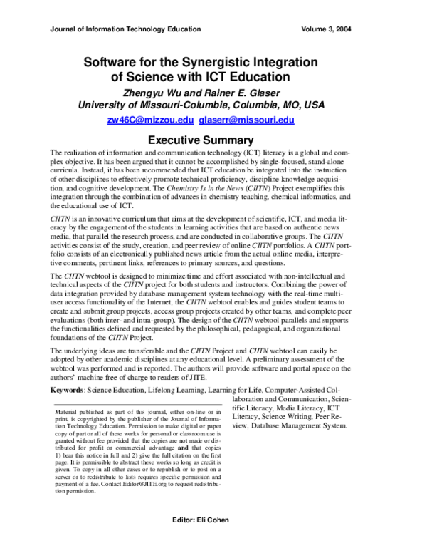 (PDF) Software for the Synergistic Integration of Science with ICT ...