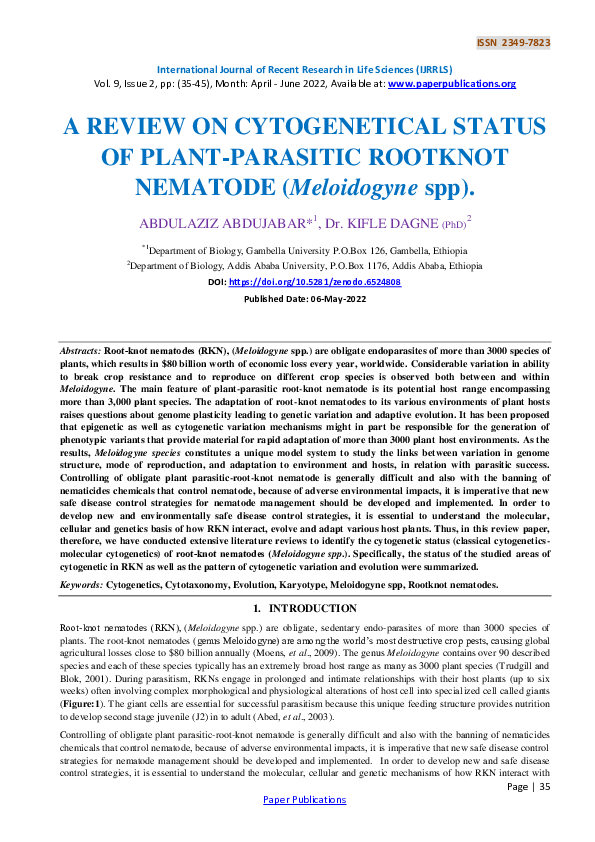 (PDF) A REVIEW ON CYTOGENETICAL STATUS OF PLANT-PARASITIC ROOTKNOT ...