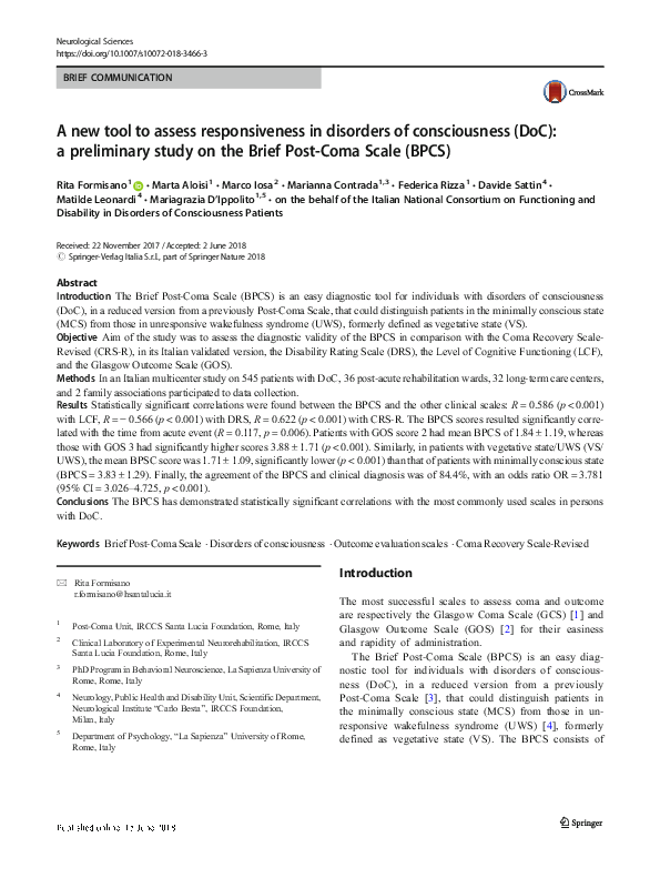 (PDF) A new tool to assess responsiveness in disorders of consciousness ...