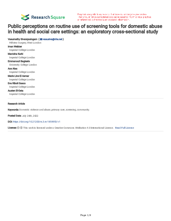 (PDF) Public perceptions on routine use of screening tools for domestic ...