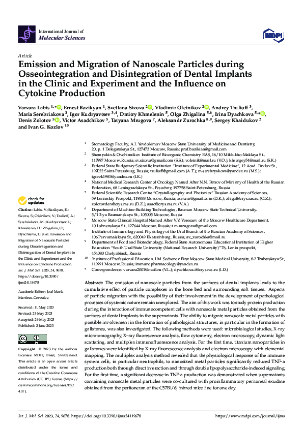 (PDF) Emission and Migration of Nanoscale Particles during Osseointegration and Disintegration ...