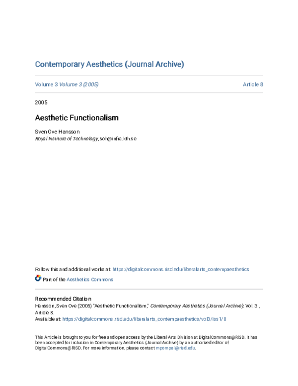 (PDF) Aesthetic Functionalism