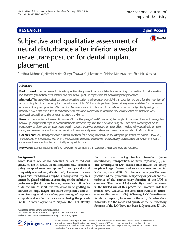 (PDF) Subjective and qualitative assessment of neural disturbance after ...