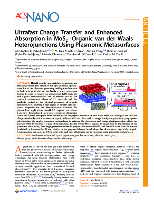 (PDF) Ultrafast Charge Transfer and Enhanced Absorption in MoS2-Organic van der Waals ...