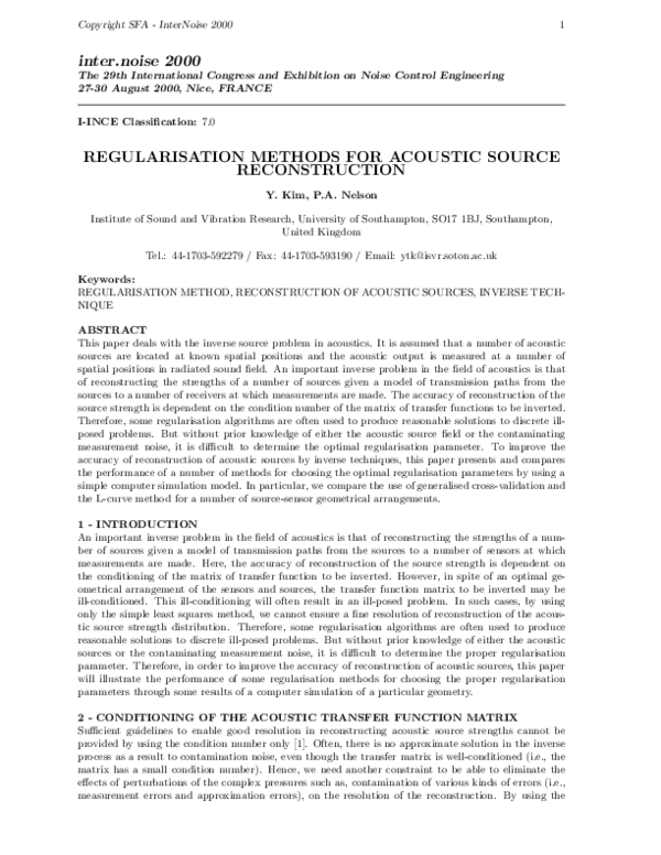(PDF) Regularisation methods for acoustic source reconstruction