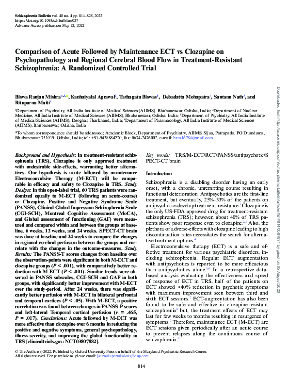 (PDF) Comparison of Acute Followed by Maintenance ECT vs Clozapine on ...