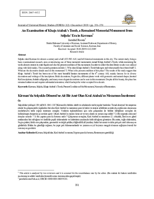 (PDF) An Examination of Khaje Atabak's Tomb, a Remained Memorial ...