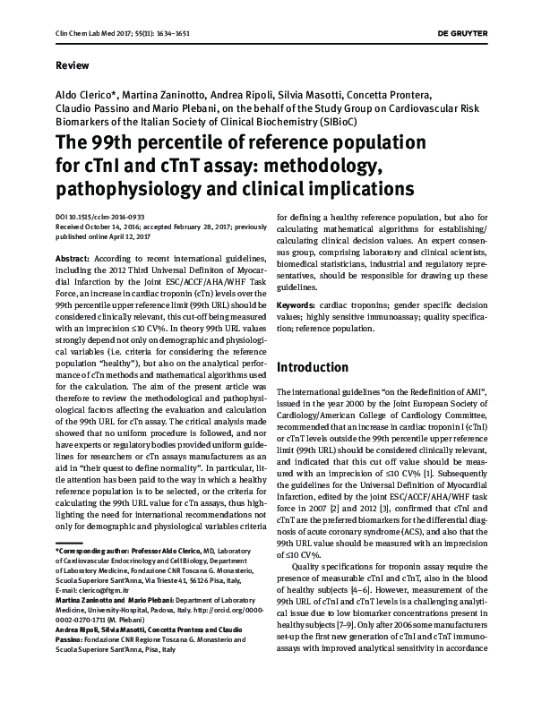 (PDF) The 99th percentile of reference population for cTnI and cTnT ...