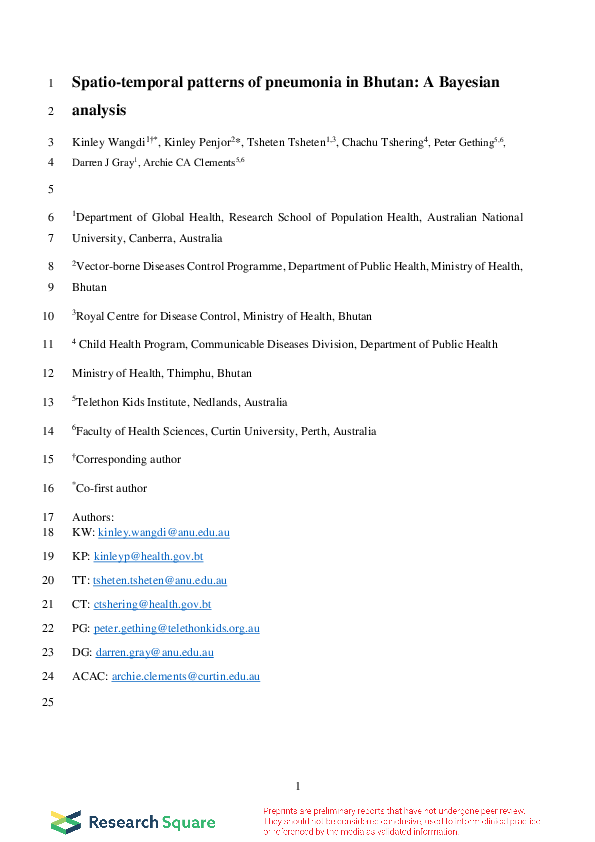 (PDF) Spatio-temporal patterns of pneumonia in Bhutan: A Bayesian analysis | Kinley Penjor ...
