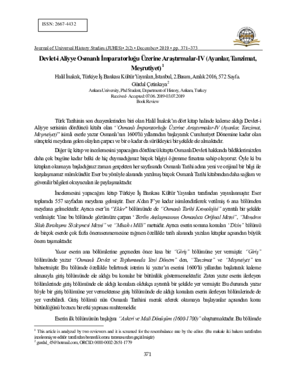 (PDF) Devlet-i Aliyye Osmanlı İmparatorluğu Üzerine Araştırmalar-IV ...