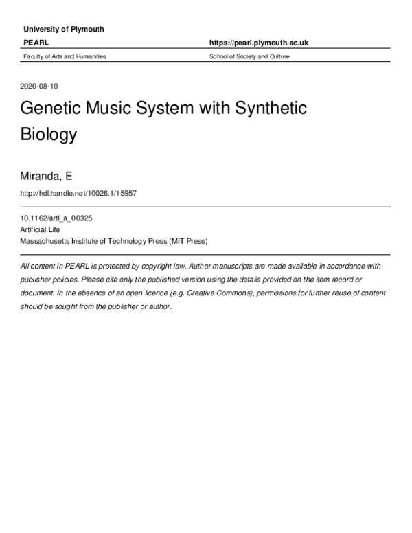 (PDF) Genetic Music System with Synthetic Biology