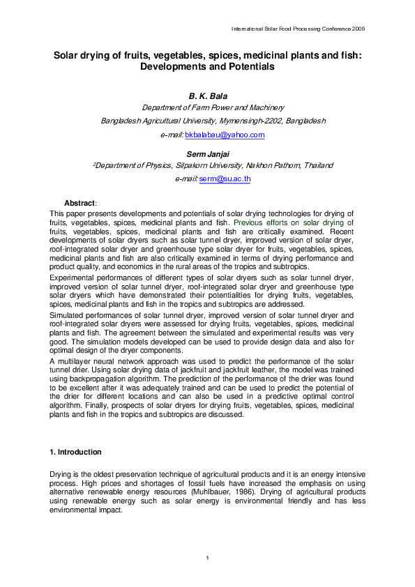 (PDF) 2009, Solar drying of fruits, vegetables, spices, medicinal ...
