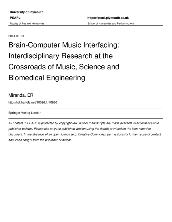 (PDF) Brain–Computer Music Interfacing: Interdisciplinary Research at the Crossroads of Music ...