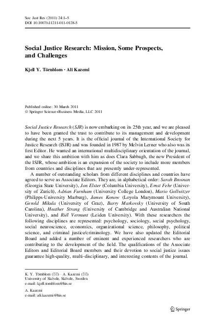 (PDF) Social Justice Research: Mission, Some Prospects, and Challenges ...