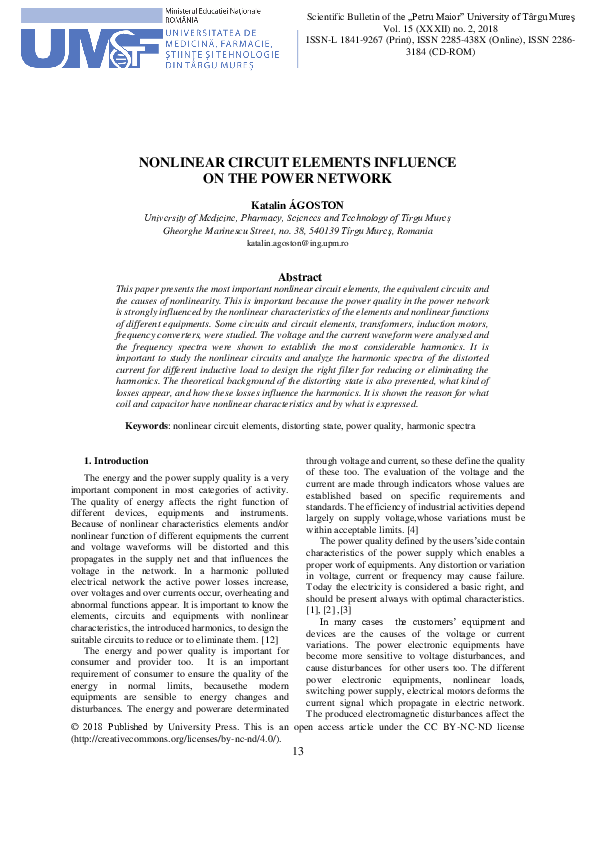 (PDF) Nonlinear Circuit Elements Influence on the Power Network