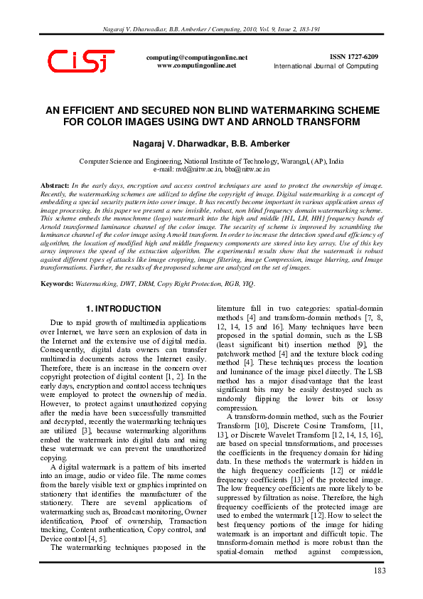 (PDF) An Efficient and Secured Non Blind Watermarking Scheme for Color ...
