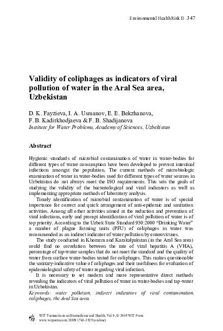 (PDF) Validity of coliphages as indicators of viral pollution of water ...