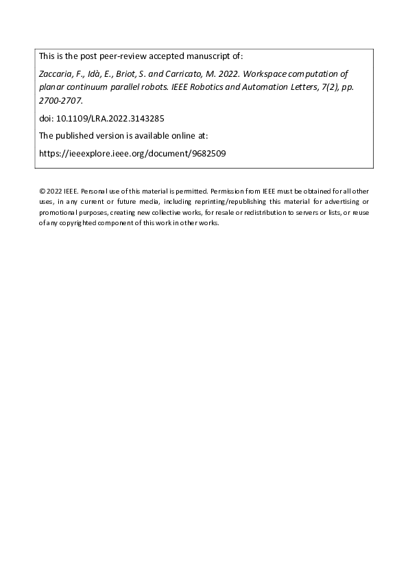 (PDF) Workspace computation of planar continuum parallel robots