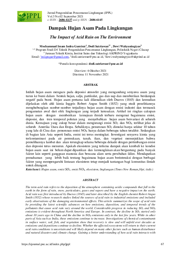 Pdf Dampak Hujan Asam Pada Lingkungan