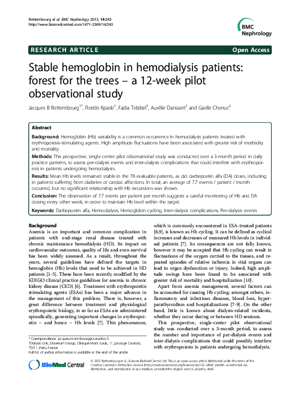 (PDF) Stable hemoglobin in hemodialysis patients: forest for the trees ...