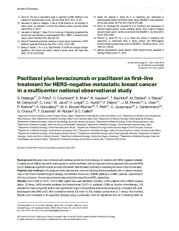(PDF) Paclitaxel plus bevacizumab or paclitaxel as first-line treatment for HER2-negative ...