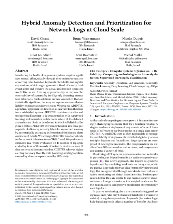 Pdf Hybrid Anomaly Detection And Prioritization For Network Logs At Cloud Scale
