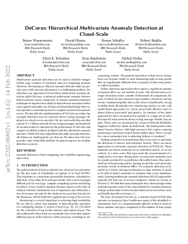 (PDF) DeCorus: Hierarchical Multivariate Anomaly Detection at Cloud-Scale