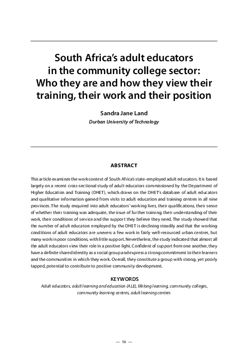 (PDF) South Africa’s adult educators in the community college sector ...