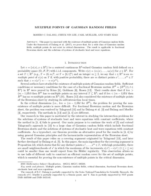 (PDF) Multiple points of Gaussian random fields