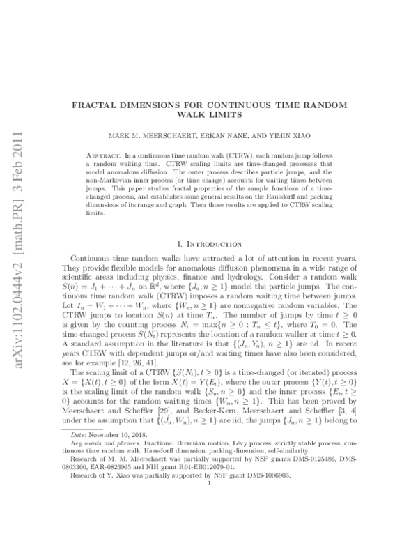 (PDF) Fractal Dimensions for Continuous Time Random Walk Limits